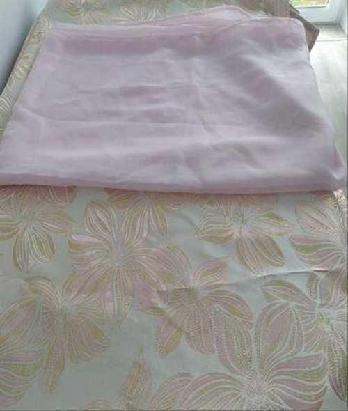 Тюль вуаль розовая+ штора