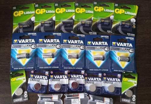 Батарейки varta, GP, robiton CR 123A, CR 2032