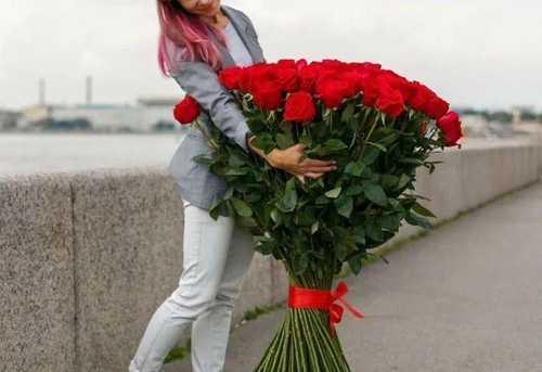 Букет метровых гигантских красныз роз доставка