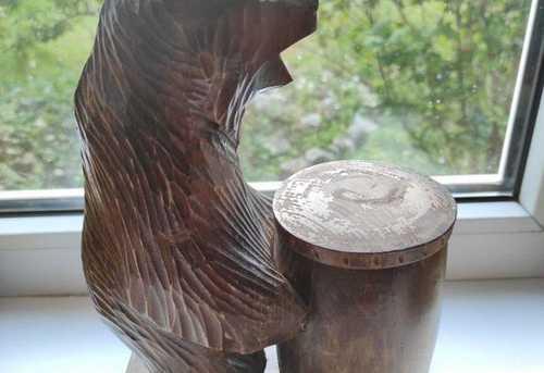 Медведь с бочонком под мед СССР деревянный