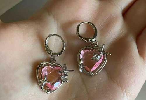 Серебряные серьги в форме сердца y2k
