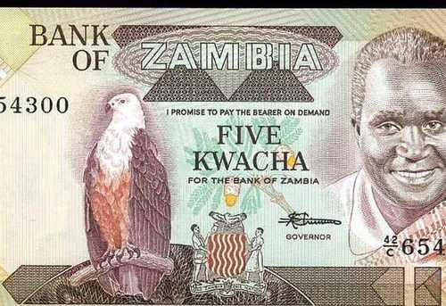Банкнота Замбия 5 квача 1986 - 1988 год