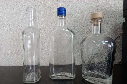 Бутылка стеклянная (фляжка) 0,5л +пробка с резьбой