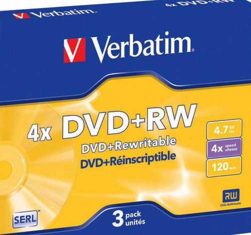 Диск DVD RW Verbatim 4.7 Gb 4X, уп.3 штуки