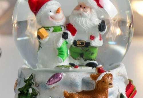 Стеклянный шар Новый. Снеговик и Дед Мороз