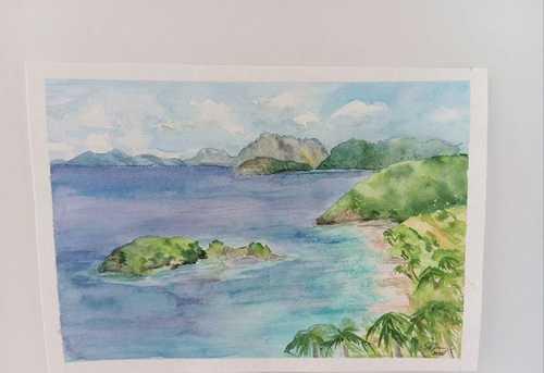 Картина акварель "Райский остров"