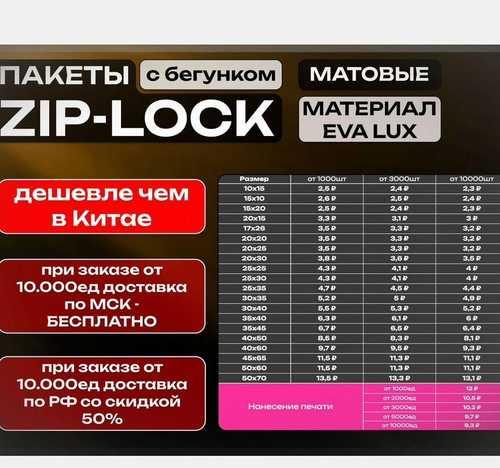 Зип пакеты с бегунком с логотипом и печатью 30х40