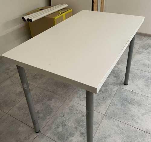 Белый стол IKEA linnmon 100x60 с серыми ножками