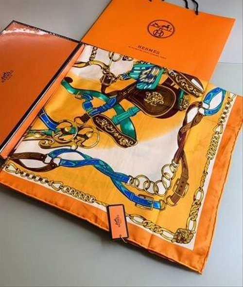 Платок оранжевый шелк Hermes