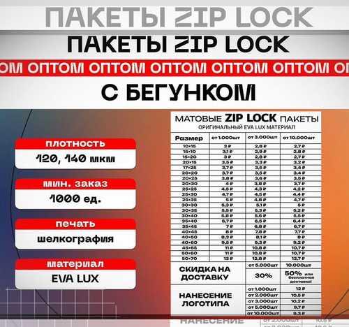 Зип пакеты для упаковки товаров EVA