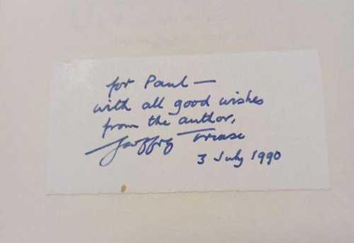 Автограф британского писателя Джеффри Триза 1990 г