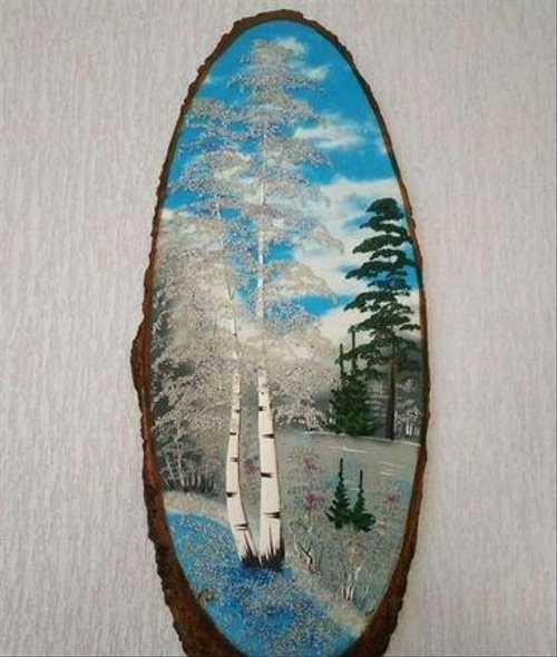 Картина на срезе дерева