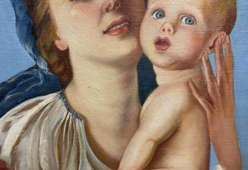 Винтажная картина, Мария с младенцем. Szantho