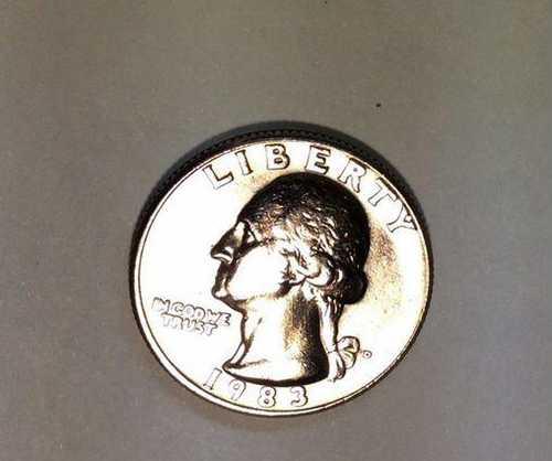 Монета quarter dollar liberty 1983 (перевёртыш)