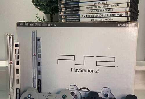 Sony PS2 slim серебряная прошитая