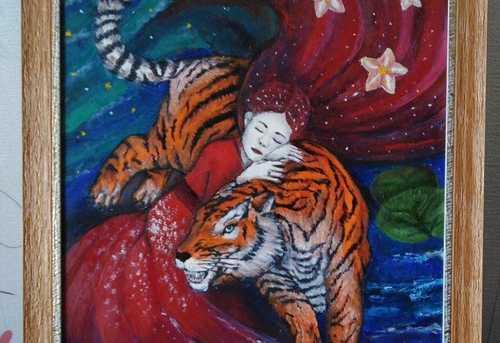 Картина маслом в честь года тигра "Умиротворение"