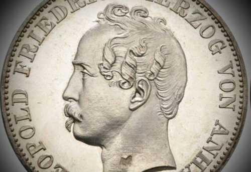 Серебряная монета,1 талер 1866 год,Ангальт,Proof