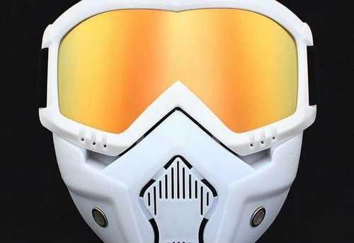 Мото-вело Очки маска белая (желто-зеркальная)