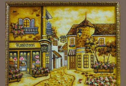 Картина из янтаря "Улица старого города"