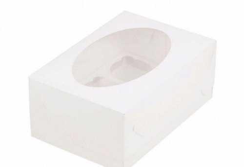 Коробка под 6 капкейков, с круглым окном, белая