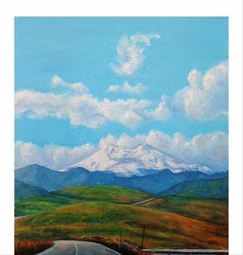 Картина маслом Эльбрус, картина горный пейзаж