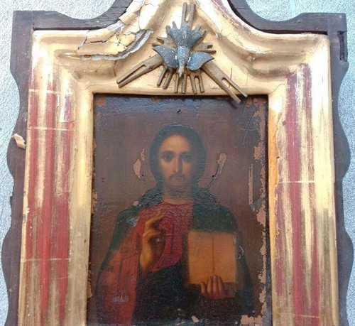 Старинная икона в киоте,Иисус Христос