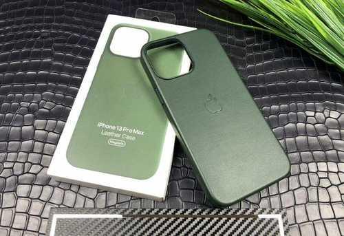 Чехол на iPhone 13 Pro Max кожаный MagSafe зелёный