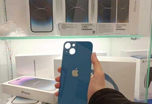 Заднее стекло на iPhone 13 (синий Blue) Big Hole