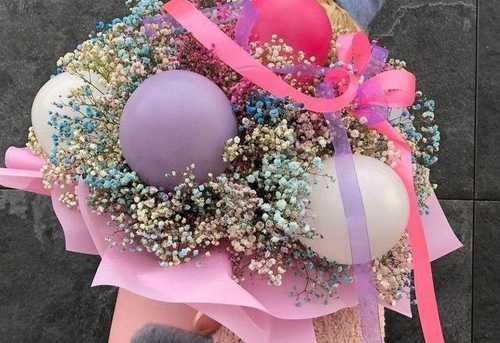 Букет цветов гипсофила с шарами,цветы,доставка
