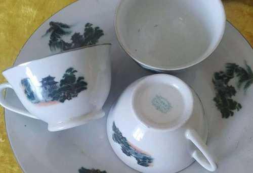 Фарфор Китай Тарелка и Чайные Чашки 70х