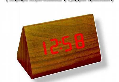 Часы LED USB(красные цифры) (корпус коричневый)(86