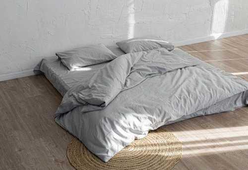 Льняное постельное белье двуспальное IKEA серое