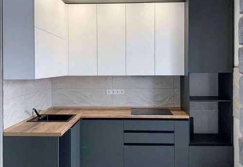 Кухонный гарнитур до потолка угловой серый Т011В