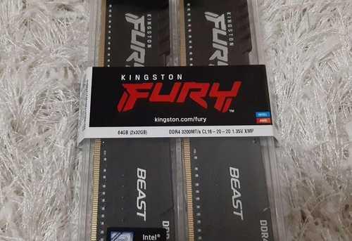 Kingston Fury Beast 64Gb (2x32GB) 3200мгц (Новые)