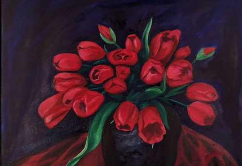 Картина маслом на холсте "Тюльпаны"