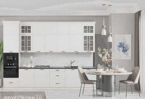 Белая готовая кухня в элегантных тонах