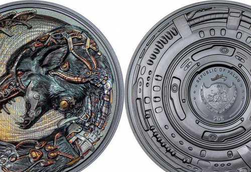 Монета серебро"Собака-киборг.Революция" 3 Oz Палау