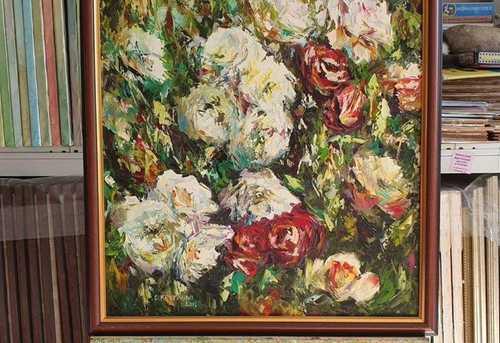 Картина маслом на холсте Цветы Розы поле