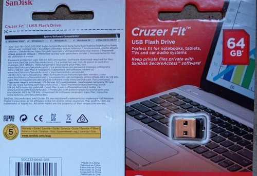Флешка USB Sandisk Cruzer Fit 64гб, USB2.0