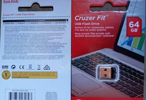 Флешка USB Sandisk Cruzer Fit 64гб, USB2.0