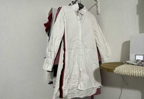 Платье рубашка zara белое с лампасами