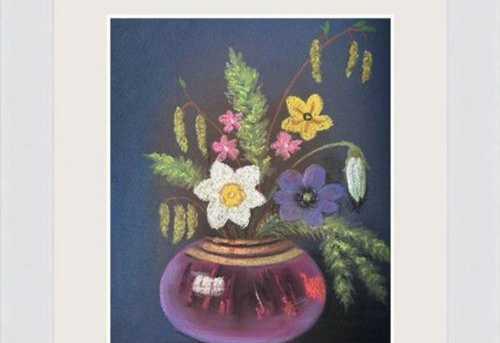 Картина пастелью "Цветы в вазе"