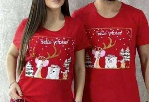 Пижамы новогодние family look футболка+бриджи
