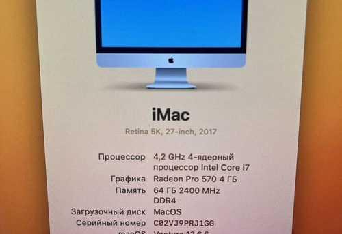iMac 27 5K i7 7700k 64gb RAM 1Tb SSD +1Tb HDD