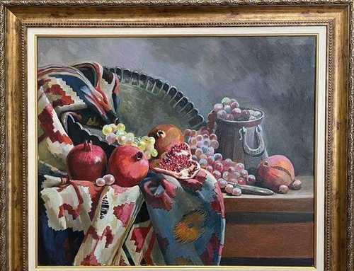 Картина "Натюрморт с гранатами и виноградом" 50х60