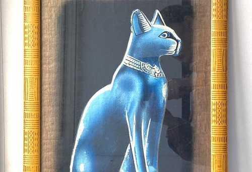 Папирус из Египта голубая кошка в багете 30*40