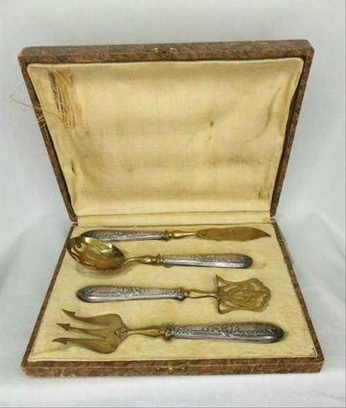 Вилка нож лопатка в коробке серебро 800 Франция