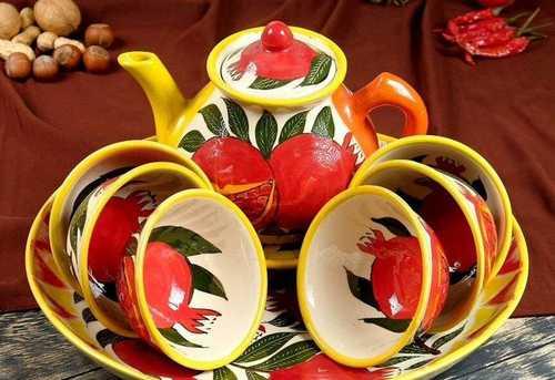 Набор чайный Риштанская керамика "Гранаты", 9 пред