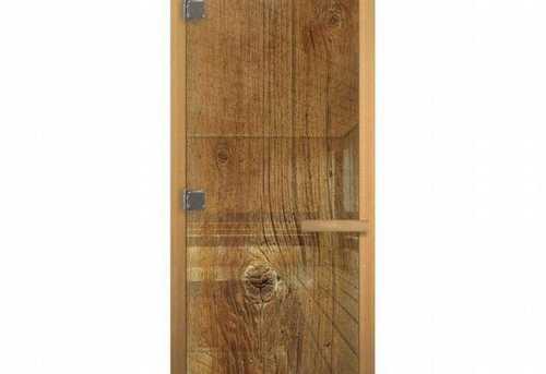 Банная дверь LK стекло с рисунком Дерево стандарт