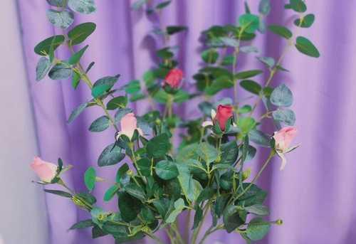 Букет искусственных цветов, эвкалипт и роза